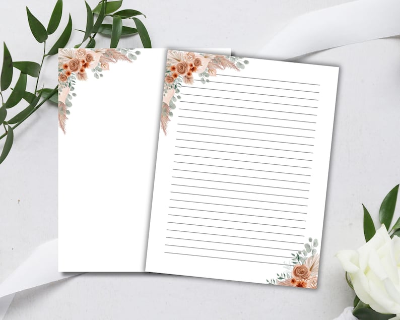 Boho Floral Stationery, 8.5x11, JW Letter Writing, Note Paper, Lined ...