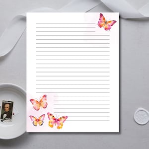 Pink Butterfly Stationery, 8.5x11, JW Letter Writing, Note Paper, Lined ...