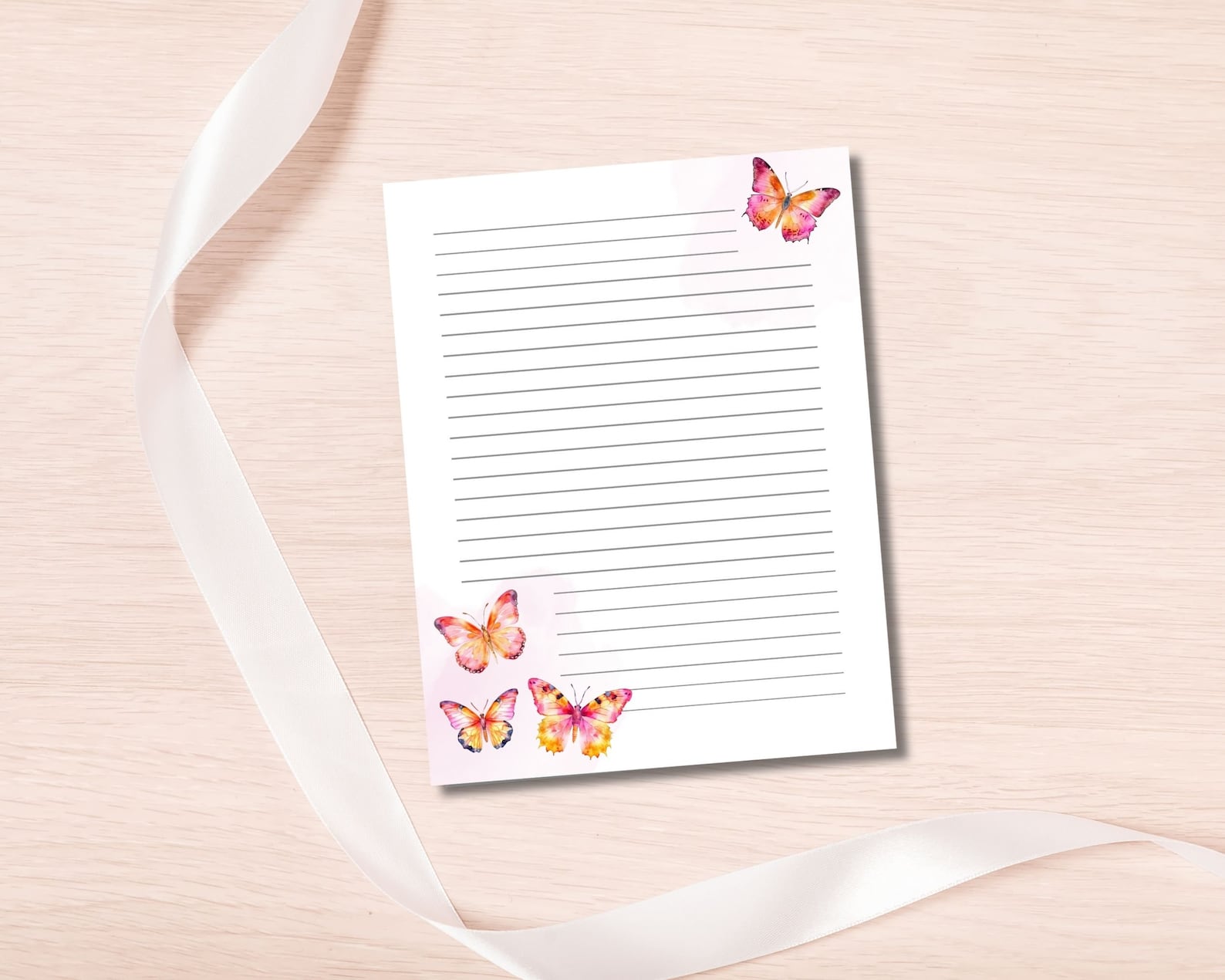 Pink Butterfly Stationery, 8.5x11, JW Letter Writing, Note Paper, Lined ...