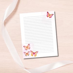Pink Butterfly Stationery, 8.5x11, JW Letter Writing, Note Paper, Lined ...
