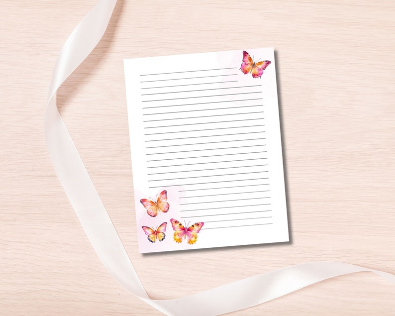 Pink Butterfly Stationery, 8.5x11, JW Letter Writing, Note Paper, Lined ...
