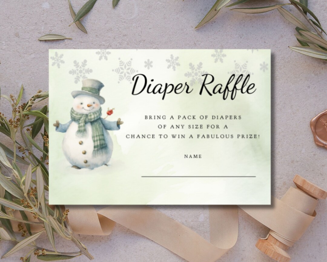 Little Snowman Diaper Raffle Card, Baby Shower Printable Game, Diaper ...