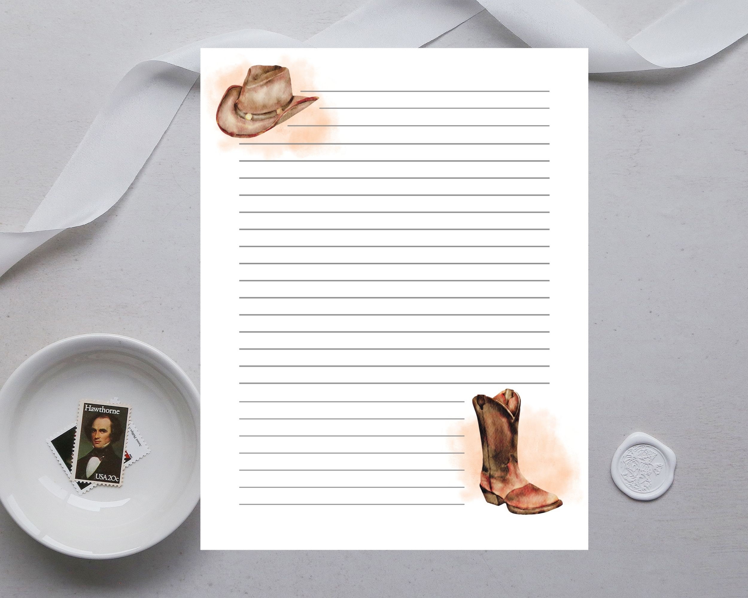 Western Cowboy Stationery, 8.5x11, JW Letter Writing, Note Paper, Lined ...