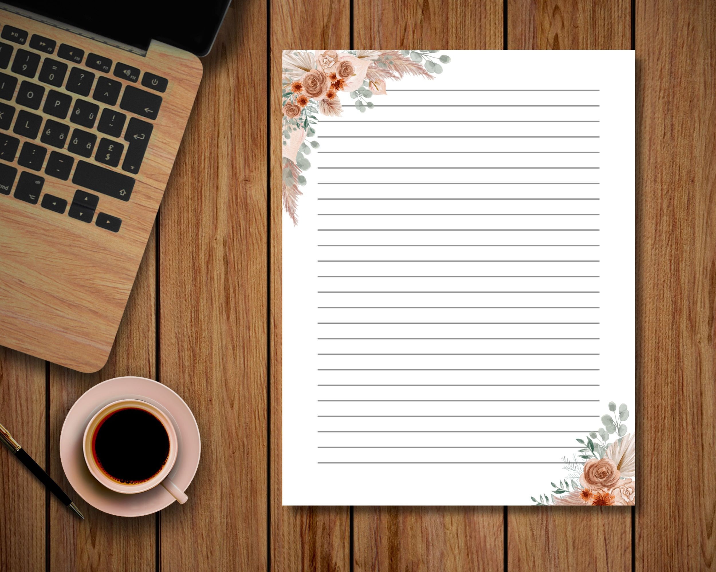 Boho Floral Stationery, 8.5x11, JW Letter Writing, Note Paper, Lined ...