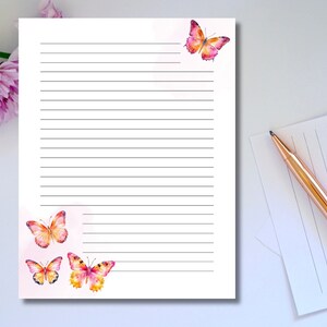 Pink Butterfly Stationery, 8.5x11, JW Letter Writing, Note Paper, Lined ...