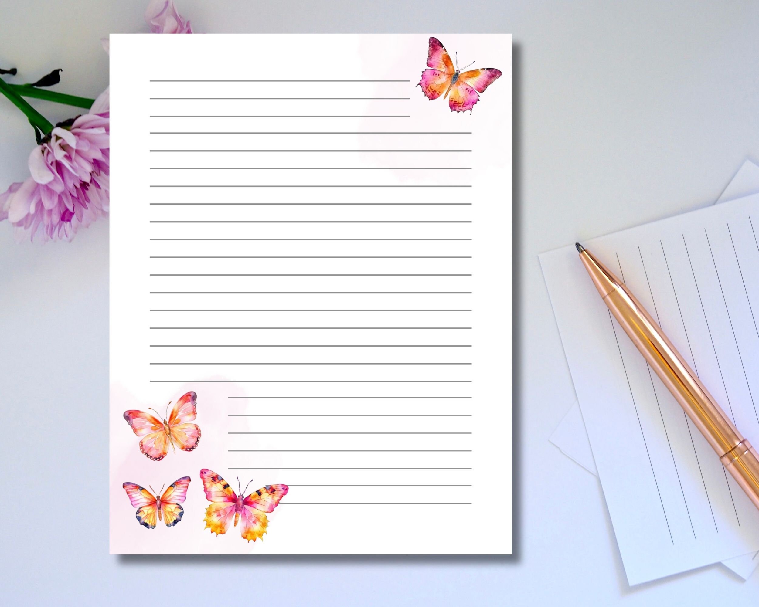 Pink Butterfly Stationery, 8.5x11, JW Letter Writing, Note Paper, Lined ...