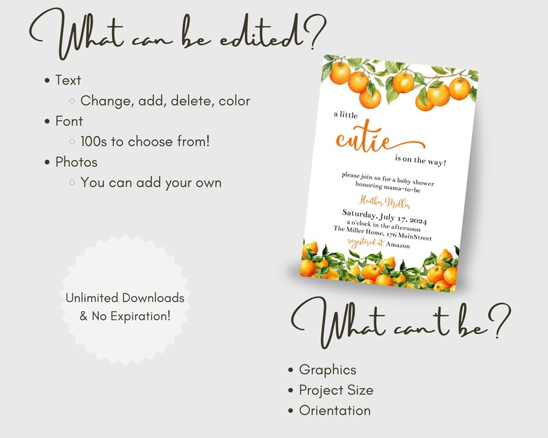 Little Cutie Baby Shower Invitation Bundle, Mandarin Orange Gender ...
