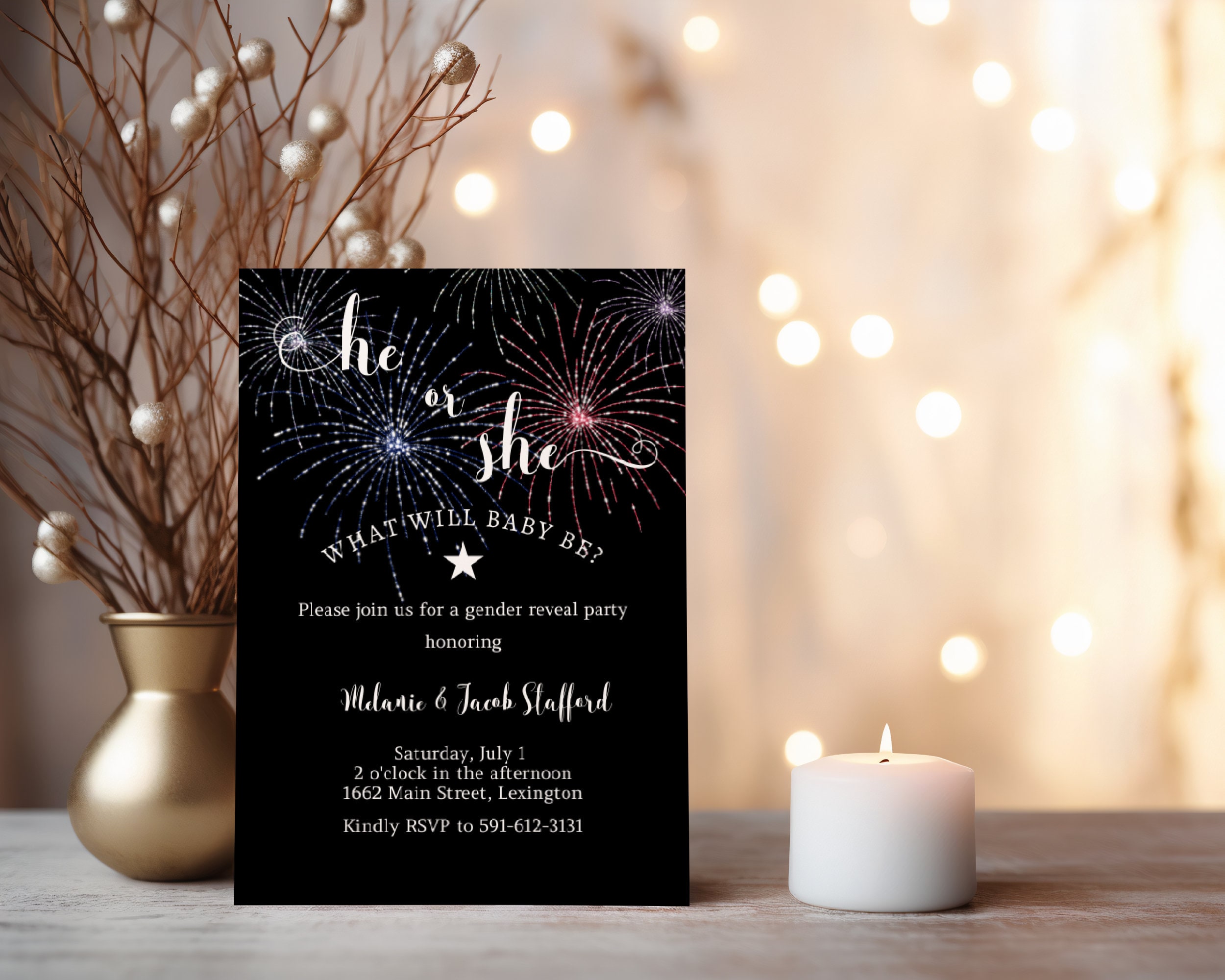 Firework Gender Reveal Invitation, Little Firecracker, Glitter Invite ...
