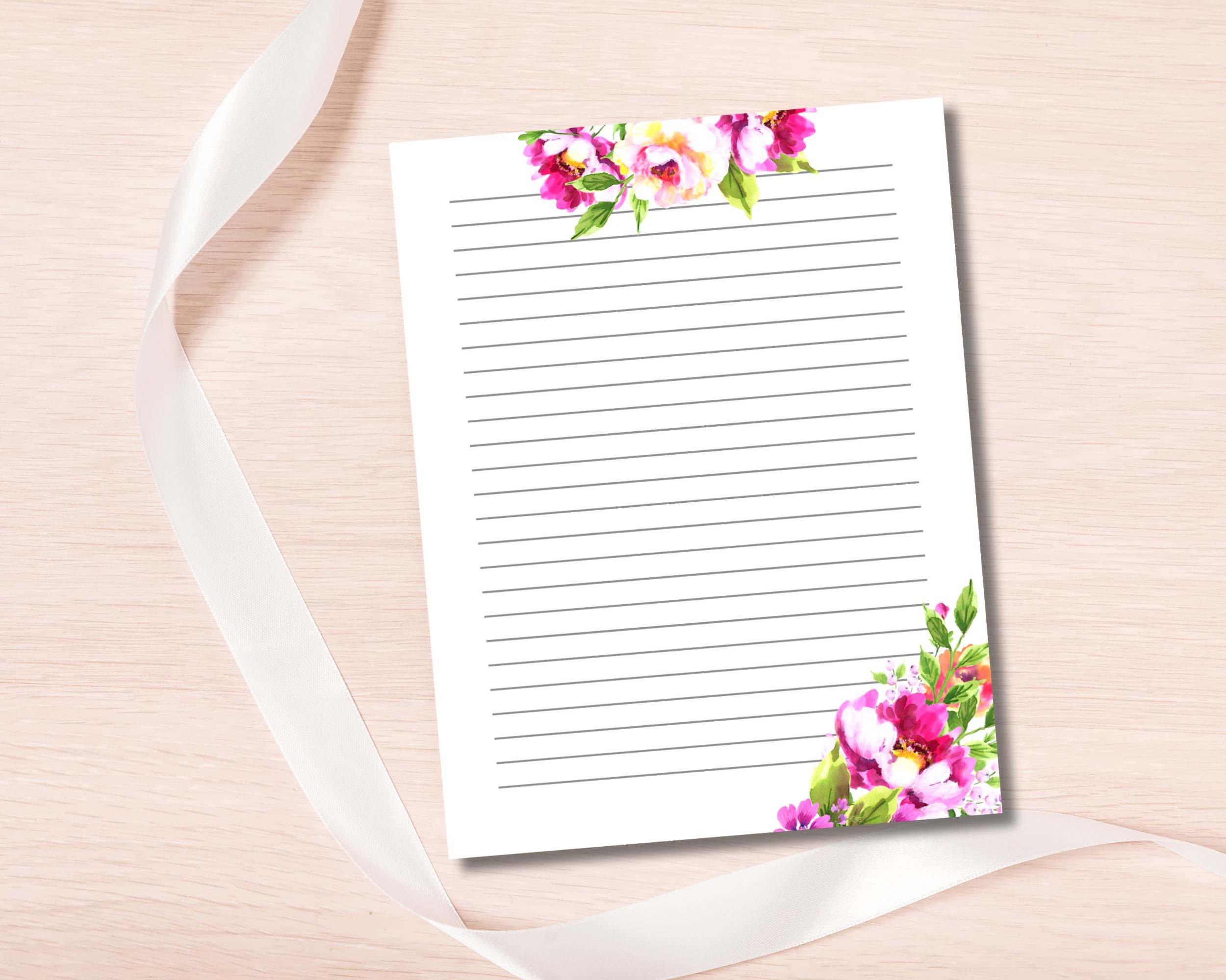 Pink Floral Stationery, 8.5x11, JW Letter Writing, Note Paper, Lined ...