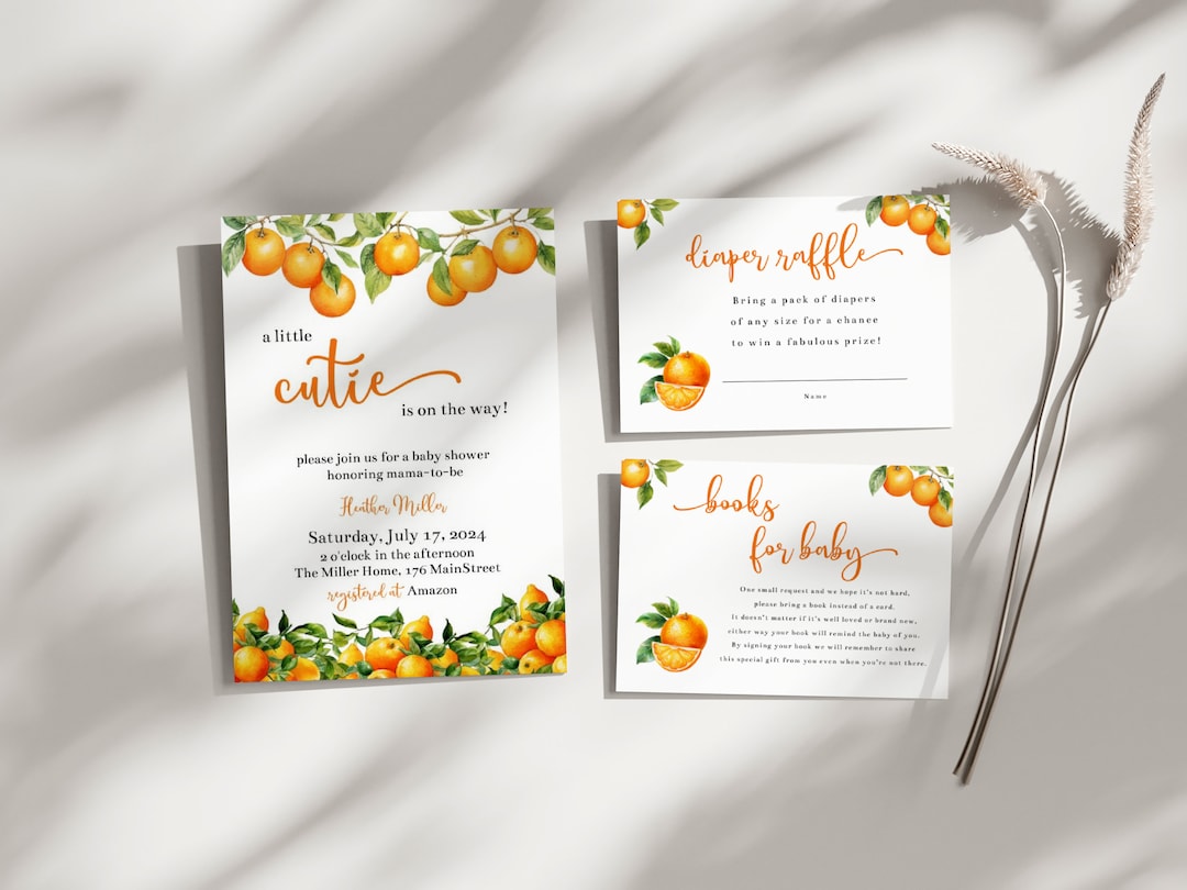 Little Cutie Baby Shower Invitation Bundle, Mandarin Orange Gender ...
