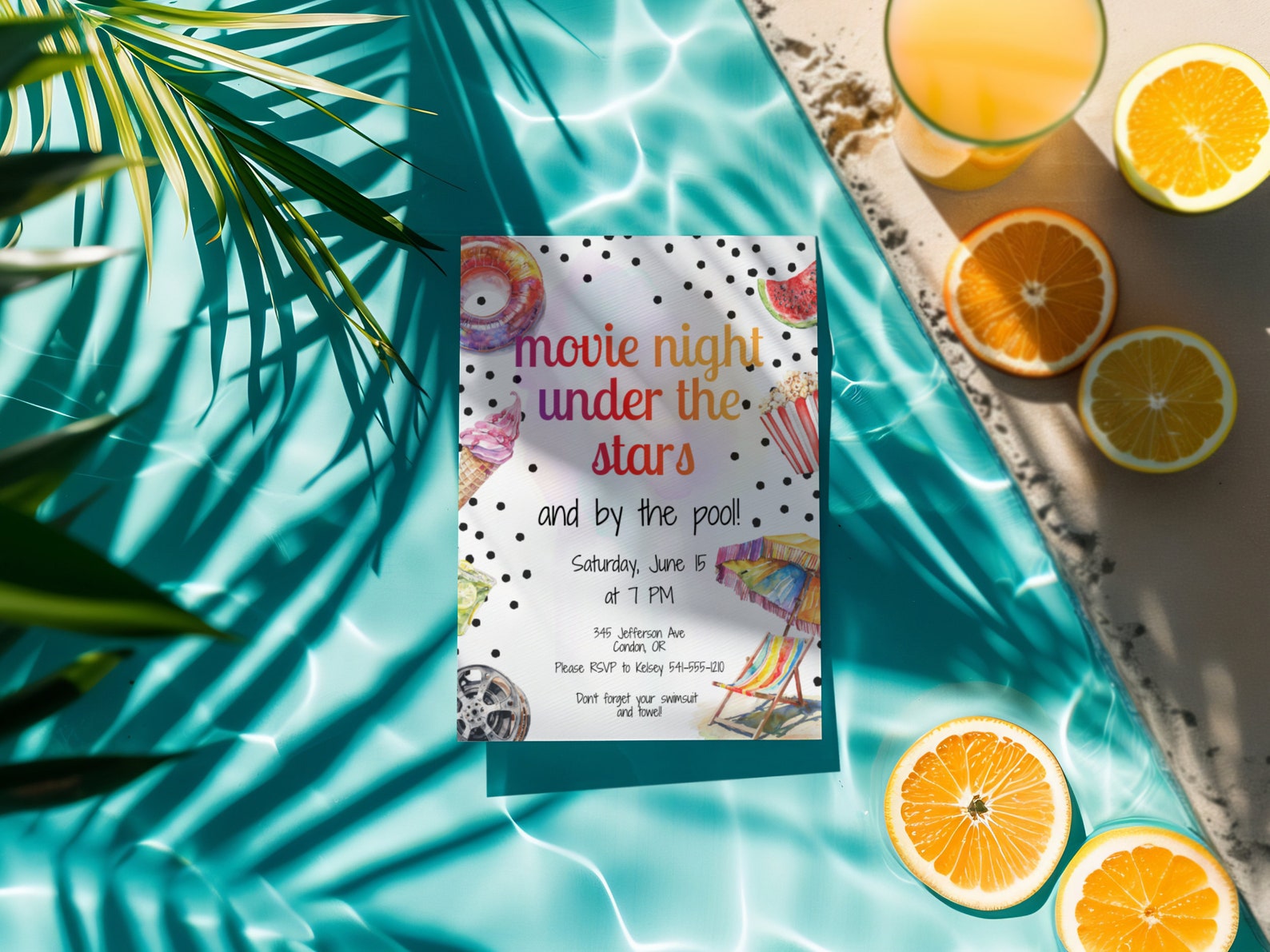 Movie Night by the Pool Party Invitation, Splash Party Invite, Summer ...
