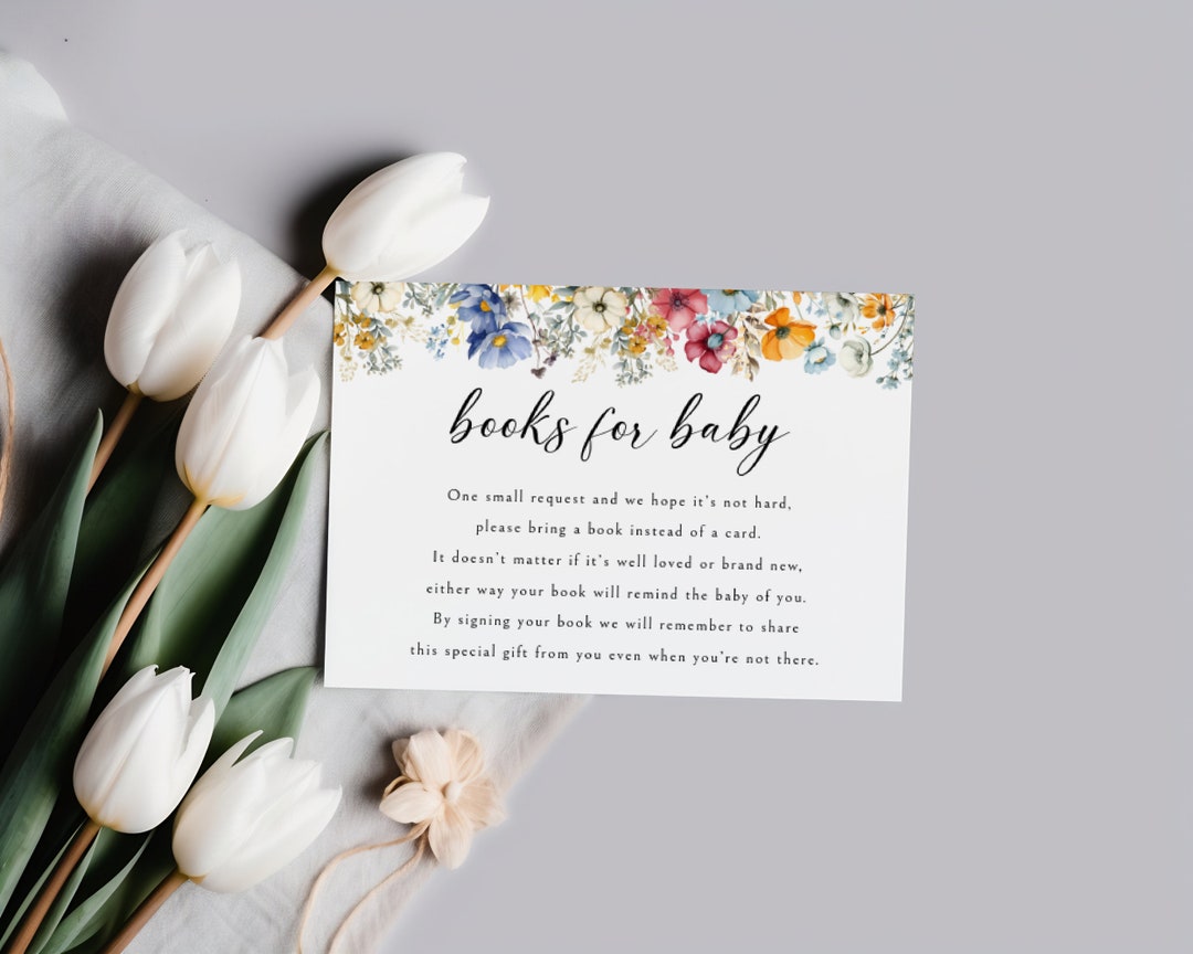 Books for Baby Request Card, Wildflower Baby Shower, Floral, Books ...