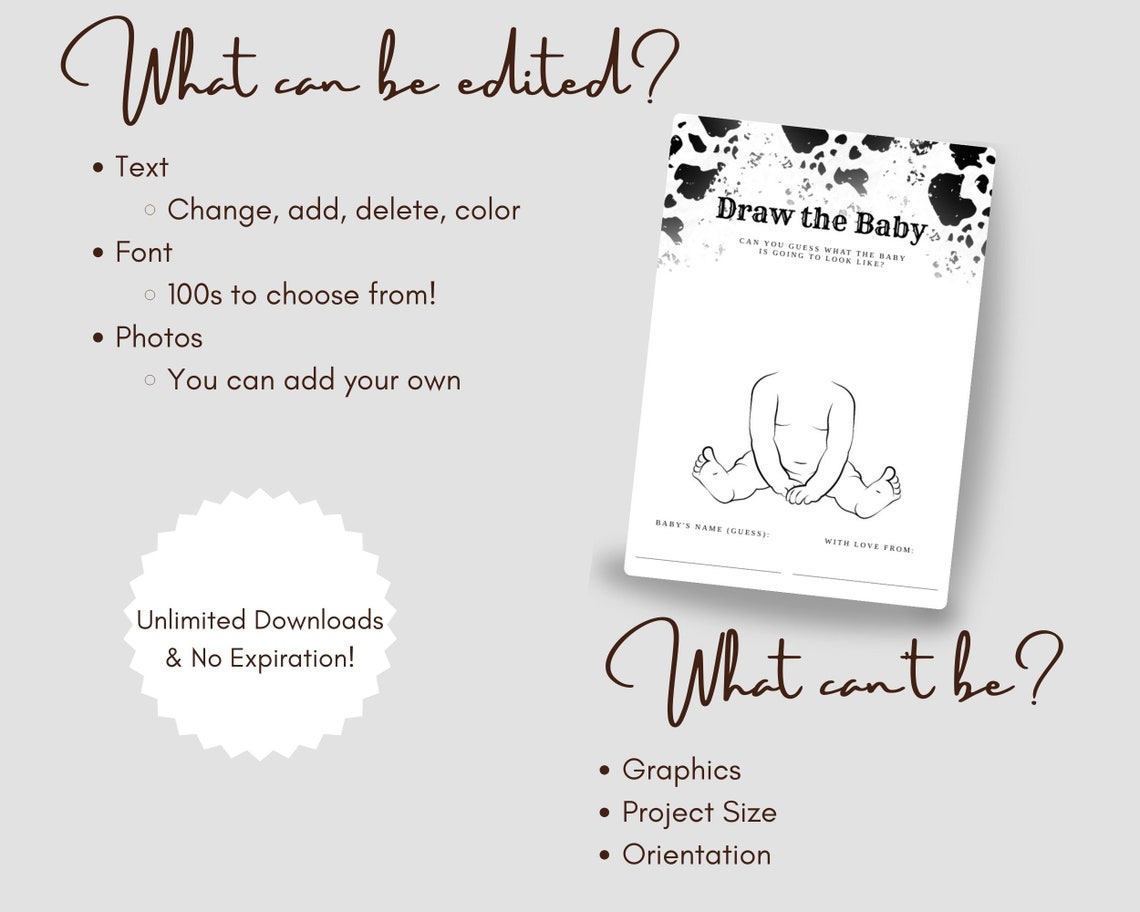 Draw the Baby Game, Baby Name Guessing Game, Instant Download, Templett ...