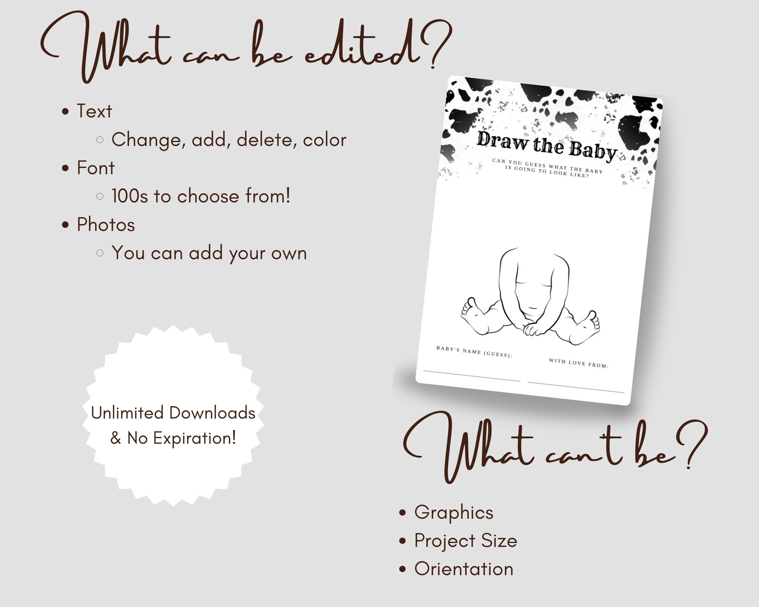 Draw the Baby Game, Baby Name Guessing Game, Instant Download, Templett ...