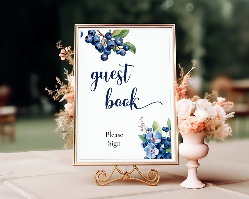 Blueberry Baby Shower Guest Book Sign: Berry Sweet Decor (printable ...