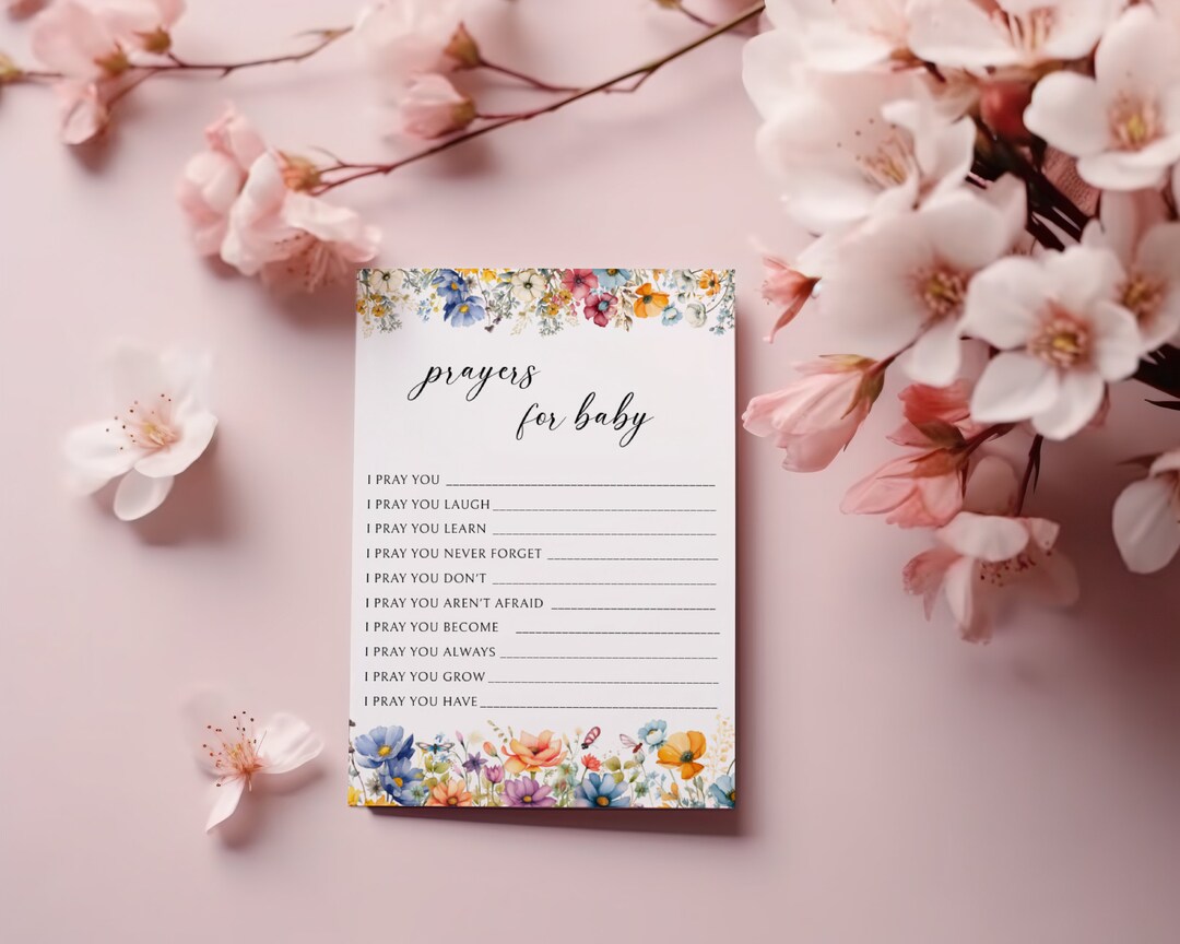 Wildflower Baby Shower Prayer Card, Prayers for Baby Card, Enchanted to ...