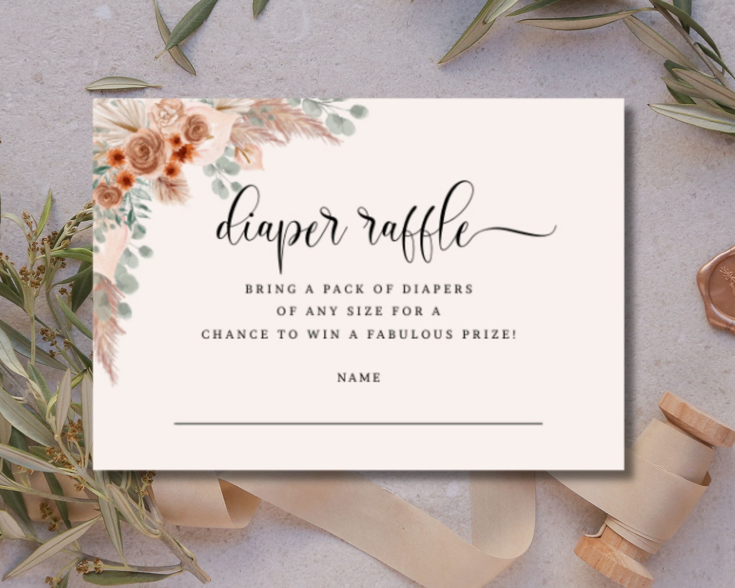 Boho Floral Diaper Raffle Card, Baby Shower, Diaper Raffle Ticket ...