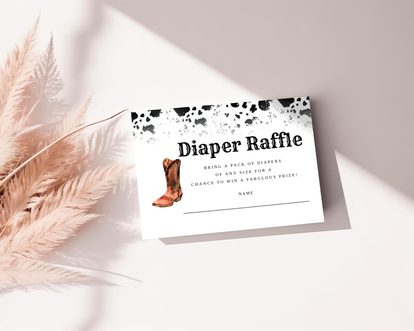 Little Cowboy Diaper Raffle Card, Western Baby Shower, Cow Print Diaper ...