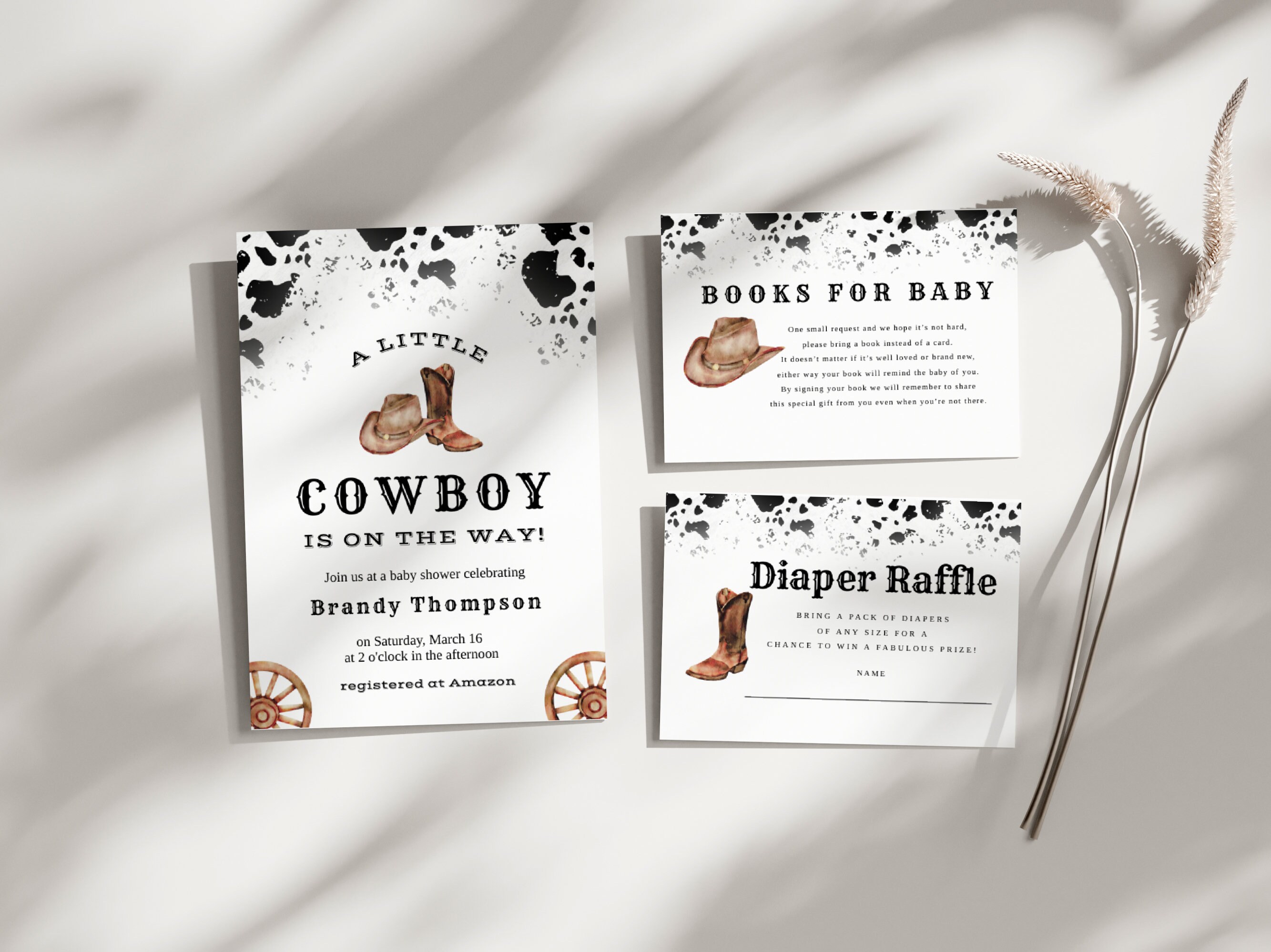 Little Cowboy Baby Shower Bundle, Cowprint Invitation, Printable Invite ...