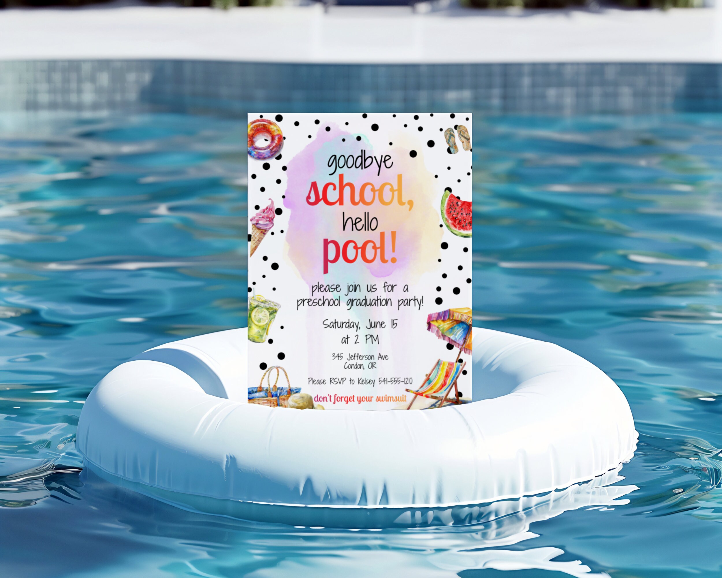 Preschool Graduation Pool Party Invitation, Pool Party Invite, Swimming ...