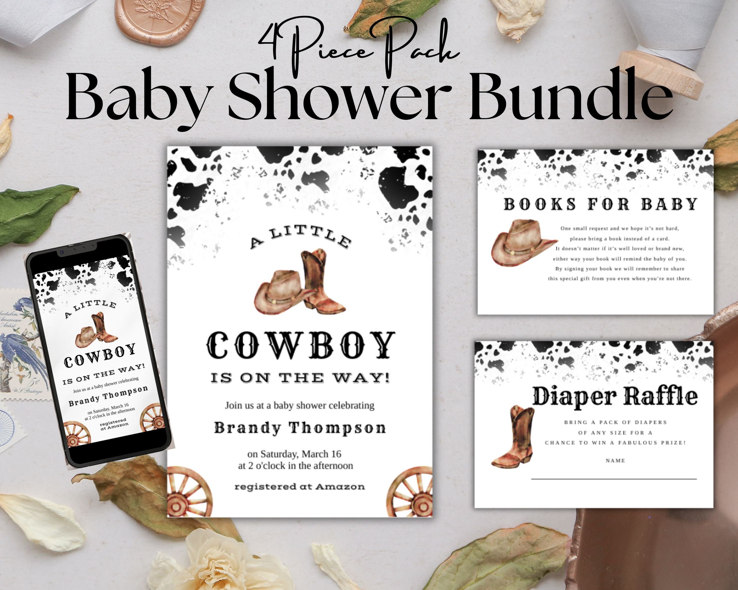 Little Cowboy Baby Shower Bundle, Cowprint Invitation, Printable Invite ...