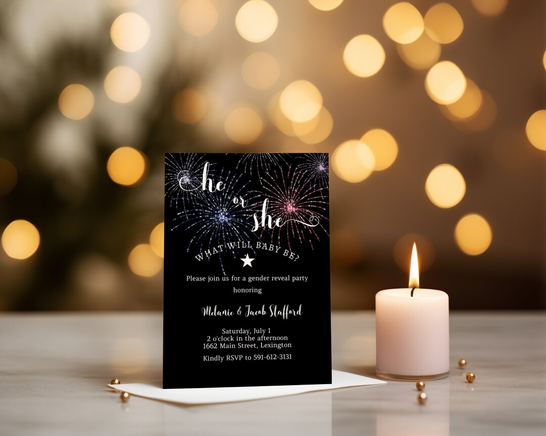 Firework Gender Reveal Invitation, Little Firecracker, Glitter Invite ...