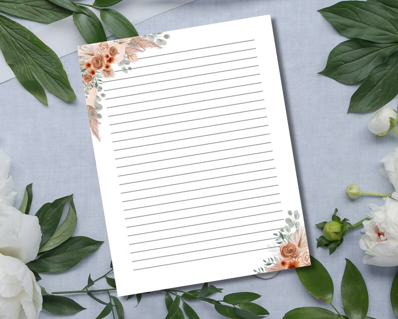 Boho Floral Stationery, 8.5x11, JW Letter Writing, Note Paper, Lined ...