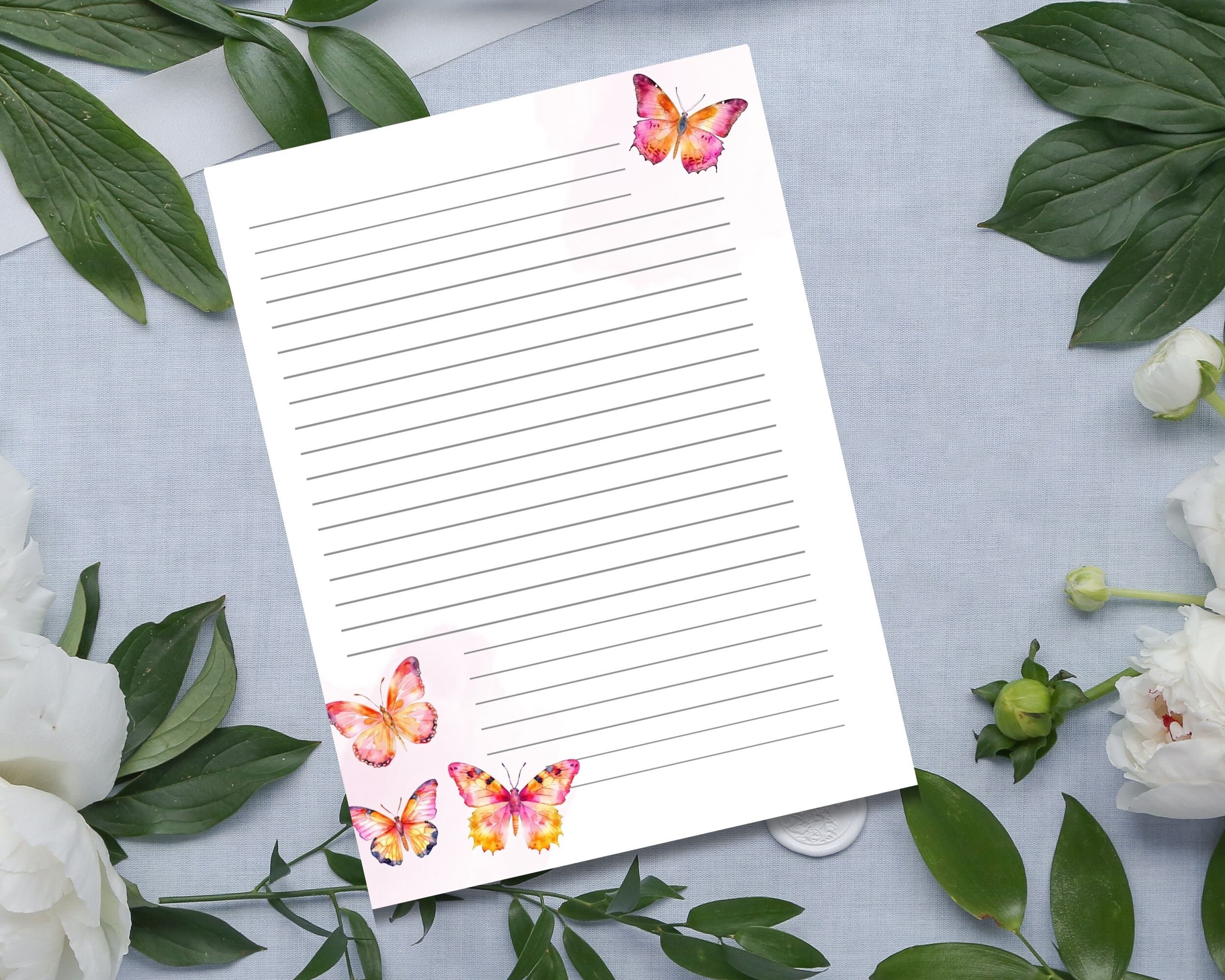 Pink Butterfly Stationery, 8.5x11, JW Letter Writing, Note Paper, Lined ...