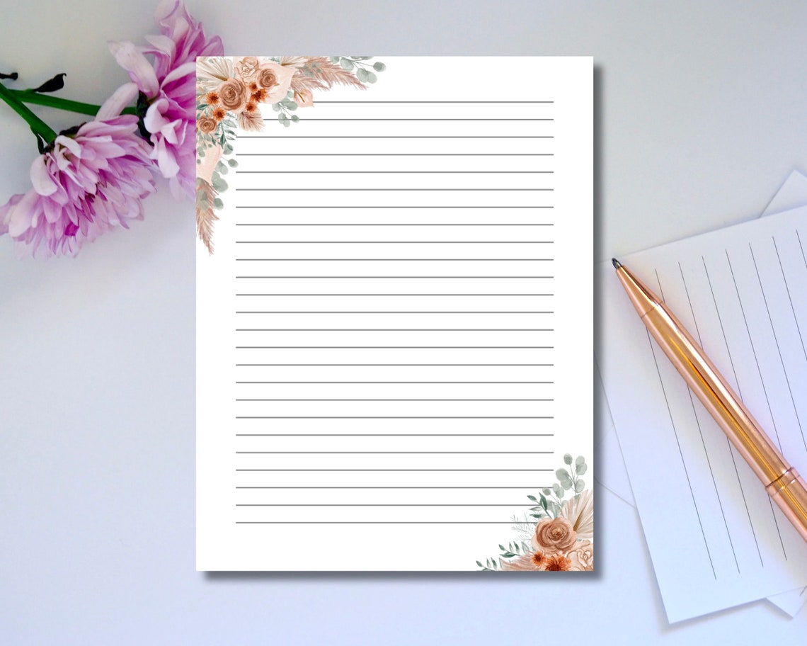 Boho Floral Stationery, 8.5x11, JW Letter Writing, Note Paper, Lined ...