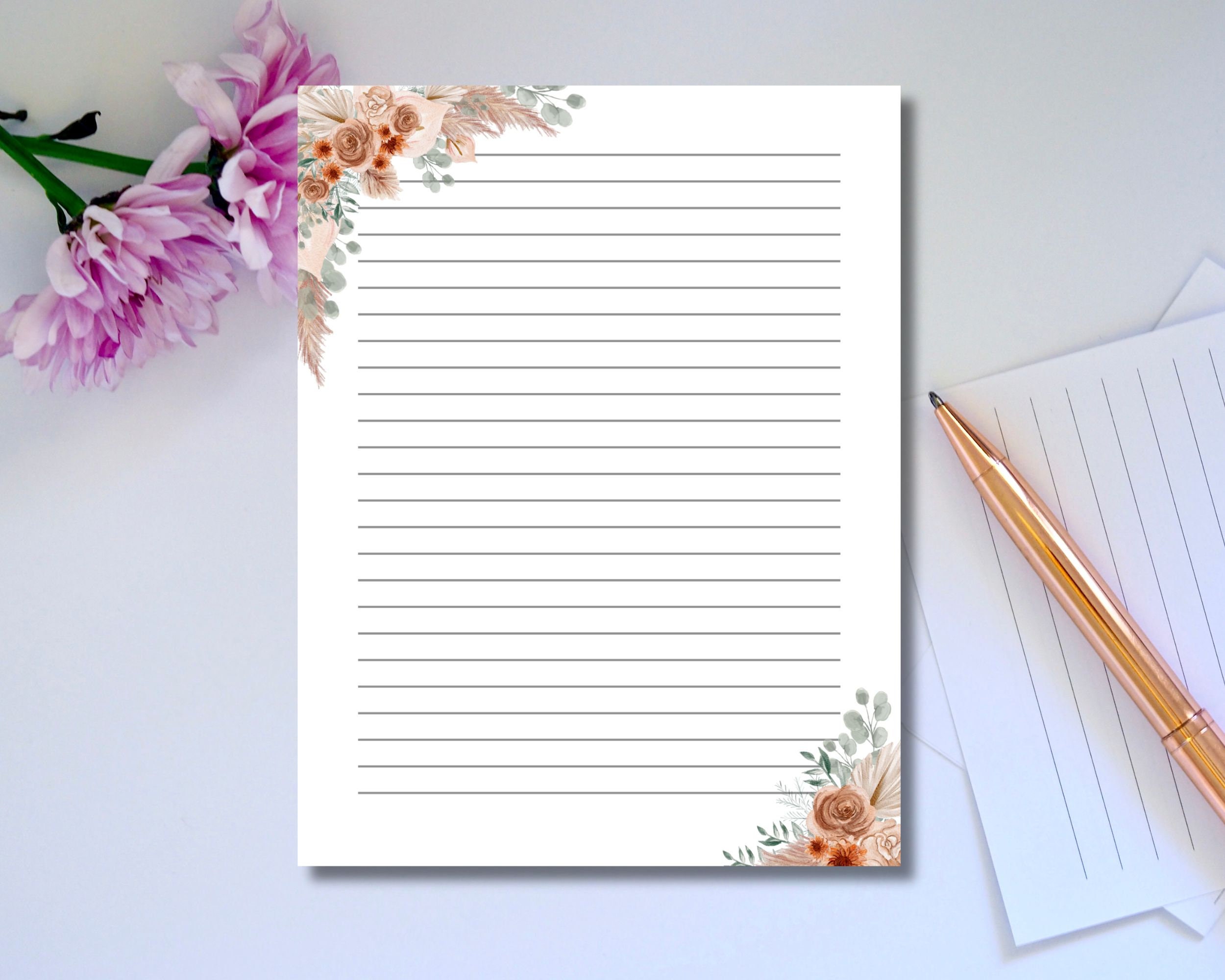 Boho Floral Stationery, 8.5x11, JW Letter Writing, Note Paper, Lined ...
