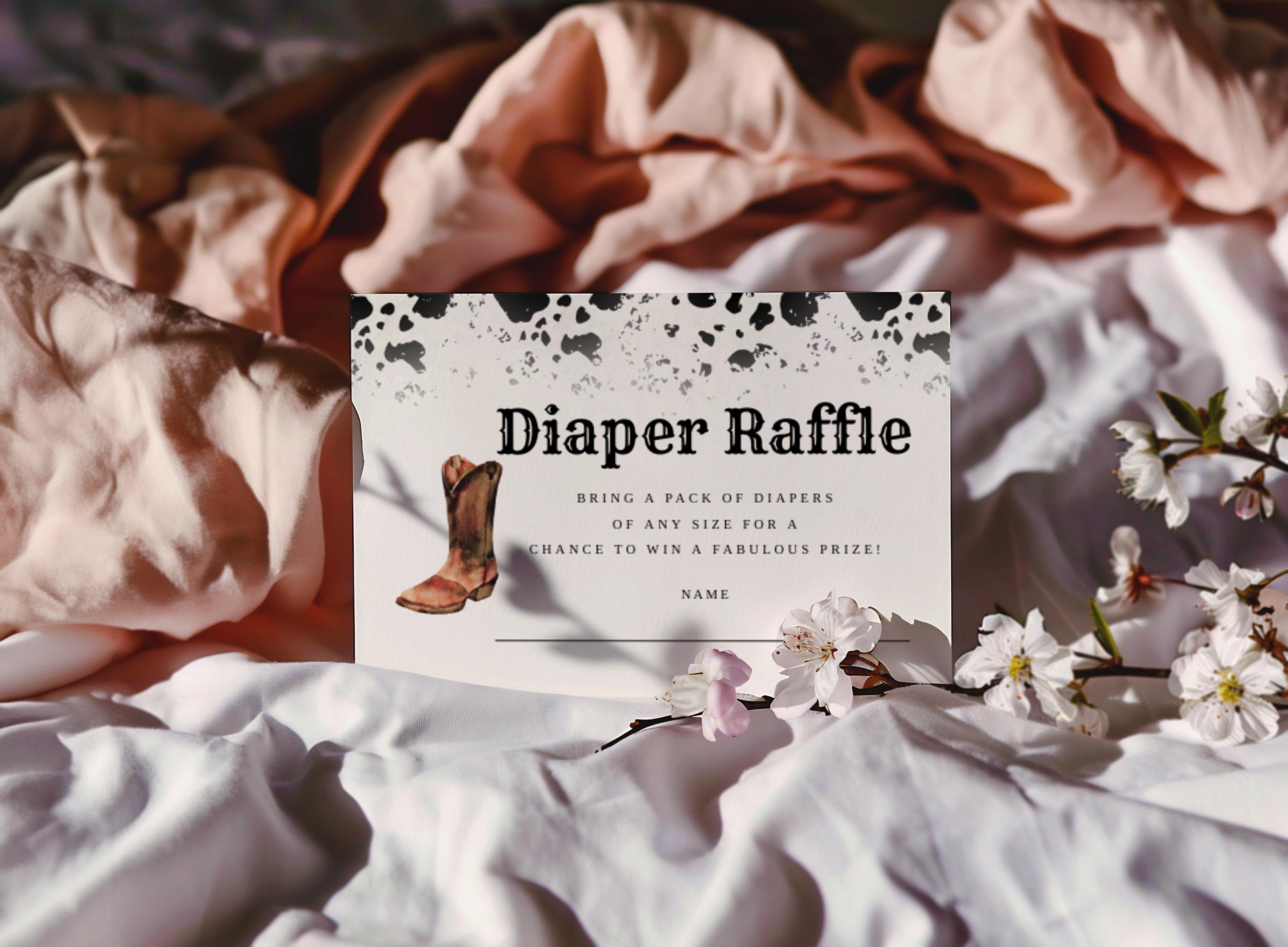 Little Cowboy Diaper Raffle Card, Western Baby Shower, Cow Print Diaper ...