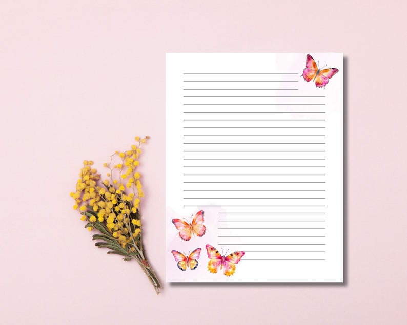 Pink Butterfly Stationery, 8.5x11, JW Letter Writing, Note Paper, Lined ...