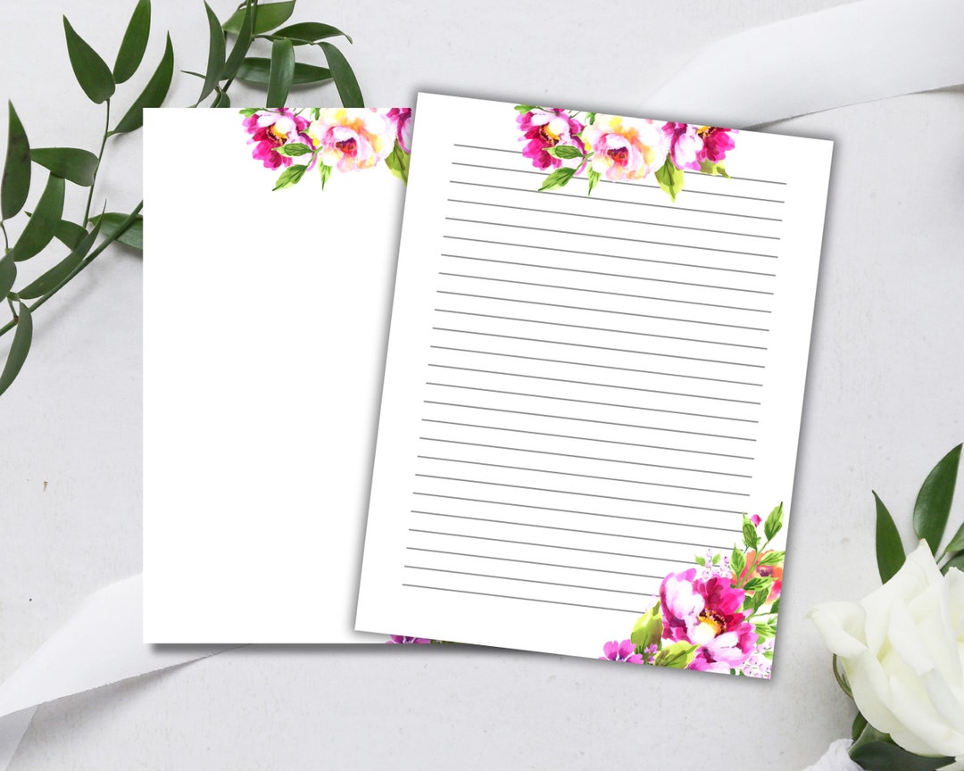 Pink Floral Stationery, 8.5x11, JW Letter Writing, Note Paper, Lined ...