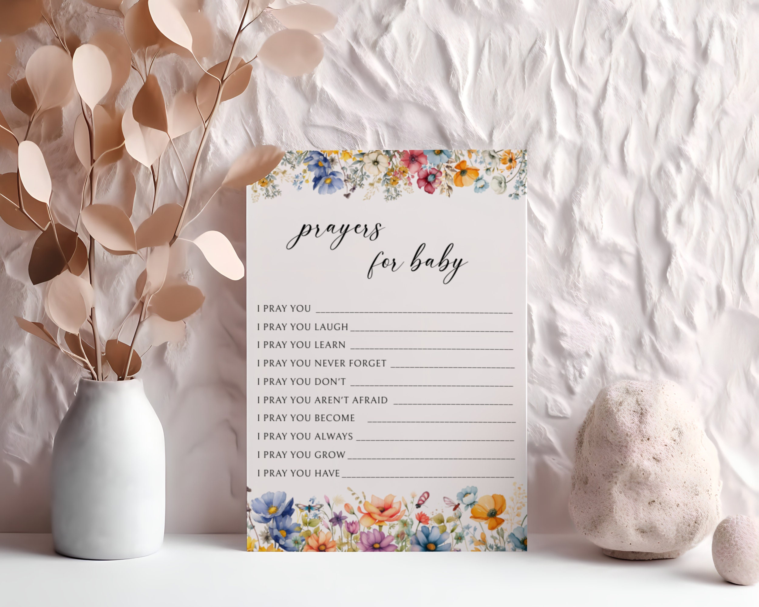 Wildflower Baby Shower Prayer Card, Prayers for Baby Card, Enchanted to ...