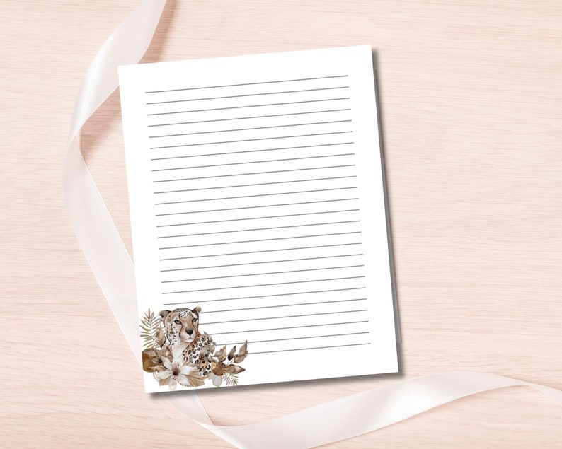 Cheetah Jw Letter Writing Stationery, Digital Download, Lined and Blank ...