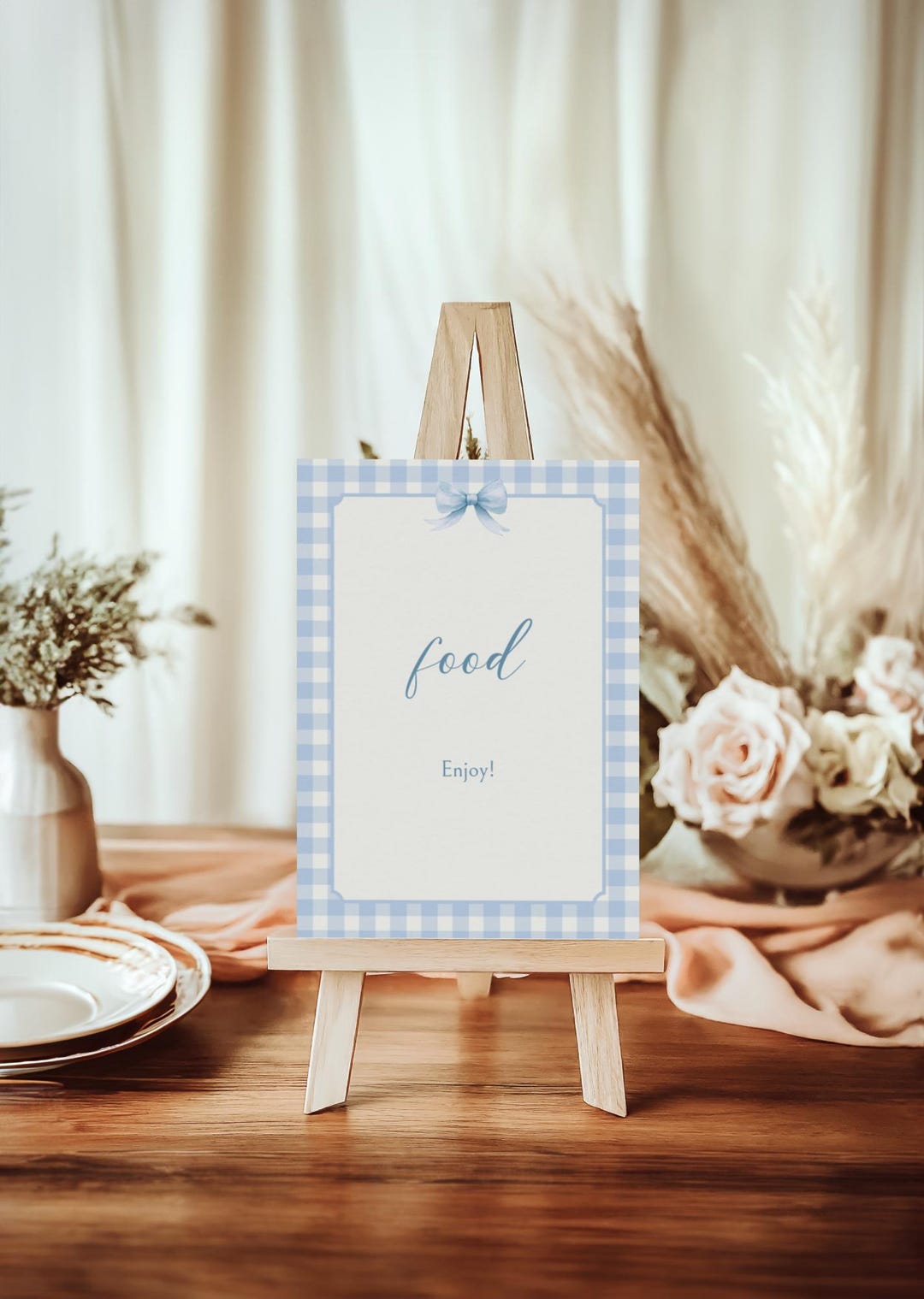 Blue Gingham Baby Shower Food Table Sign, Classic Decor, Modern ...