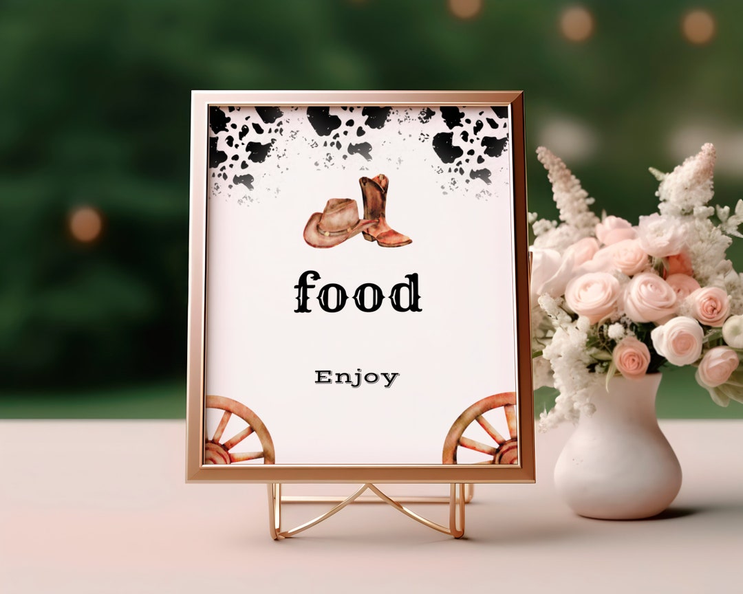 Little Cowboy Baby Shower Decorations, Food Table Sign, Rodeo, Editable ...