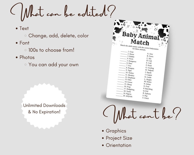 Baby Animals Match Game, Baby Animal Name Game, Instant Download With ...