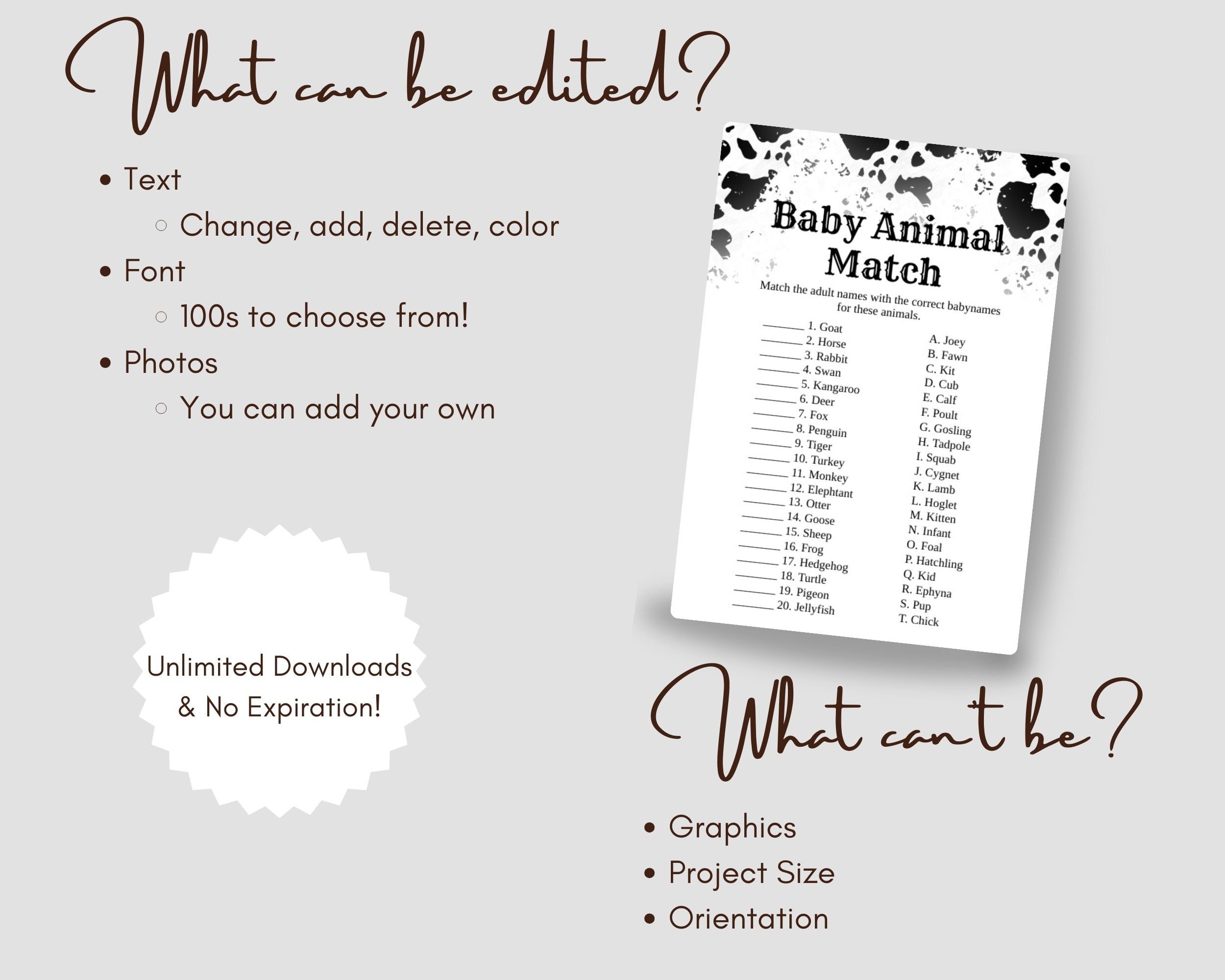 Baby Animals Match Game, Baby Animal Name Game, Instant Download With ...