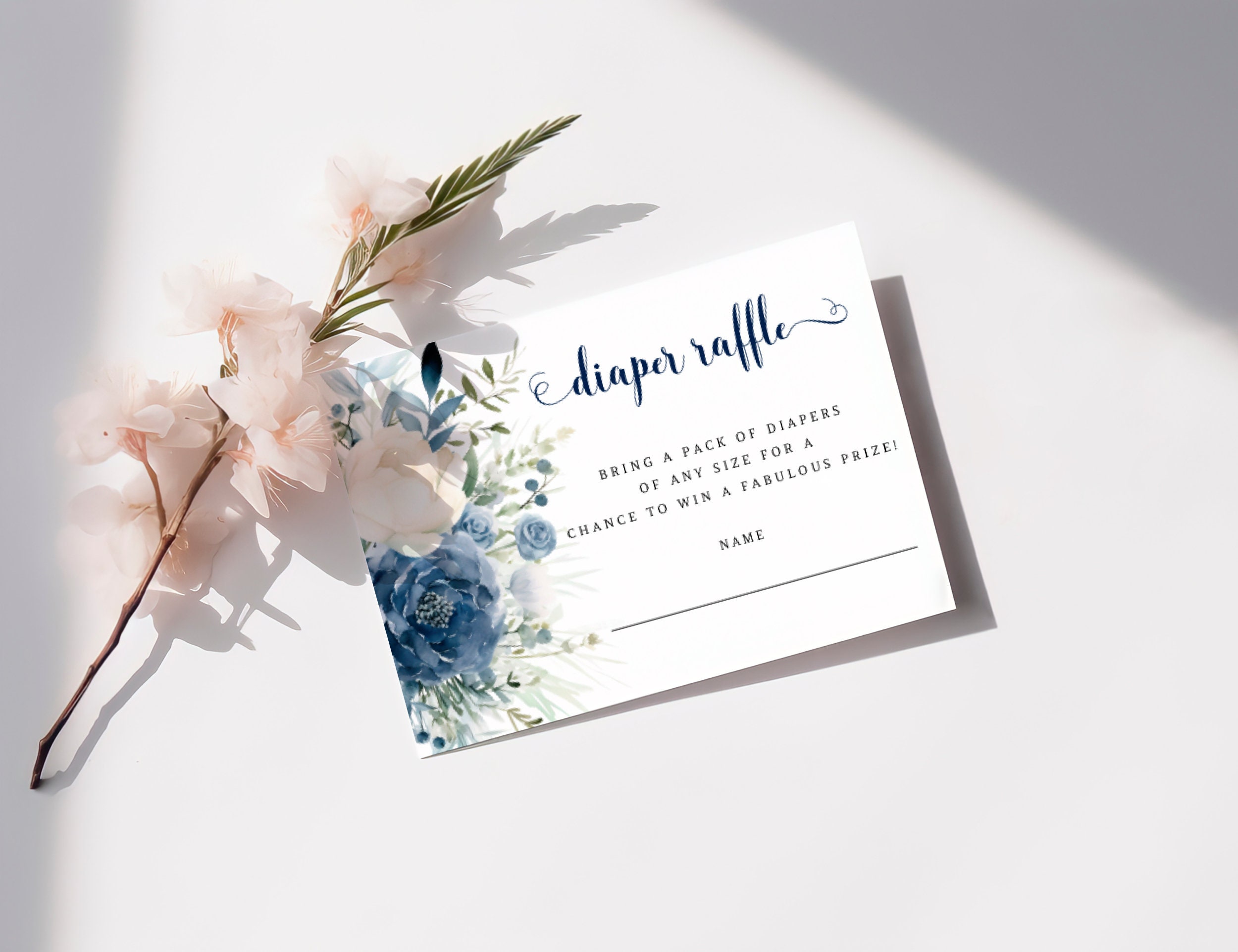 Diaper Raffle Ticket Template, Dusty Blue Baby in Bloom Baby Shower ...