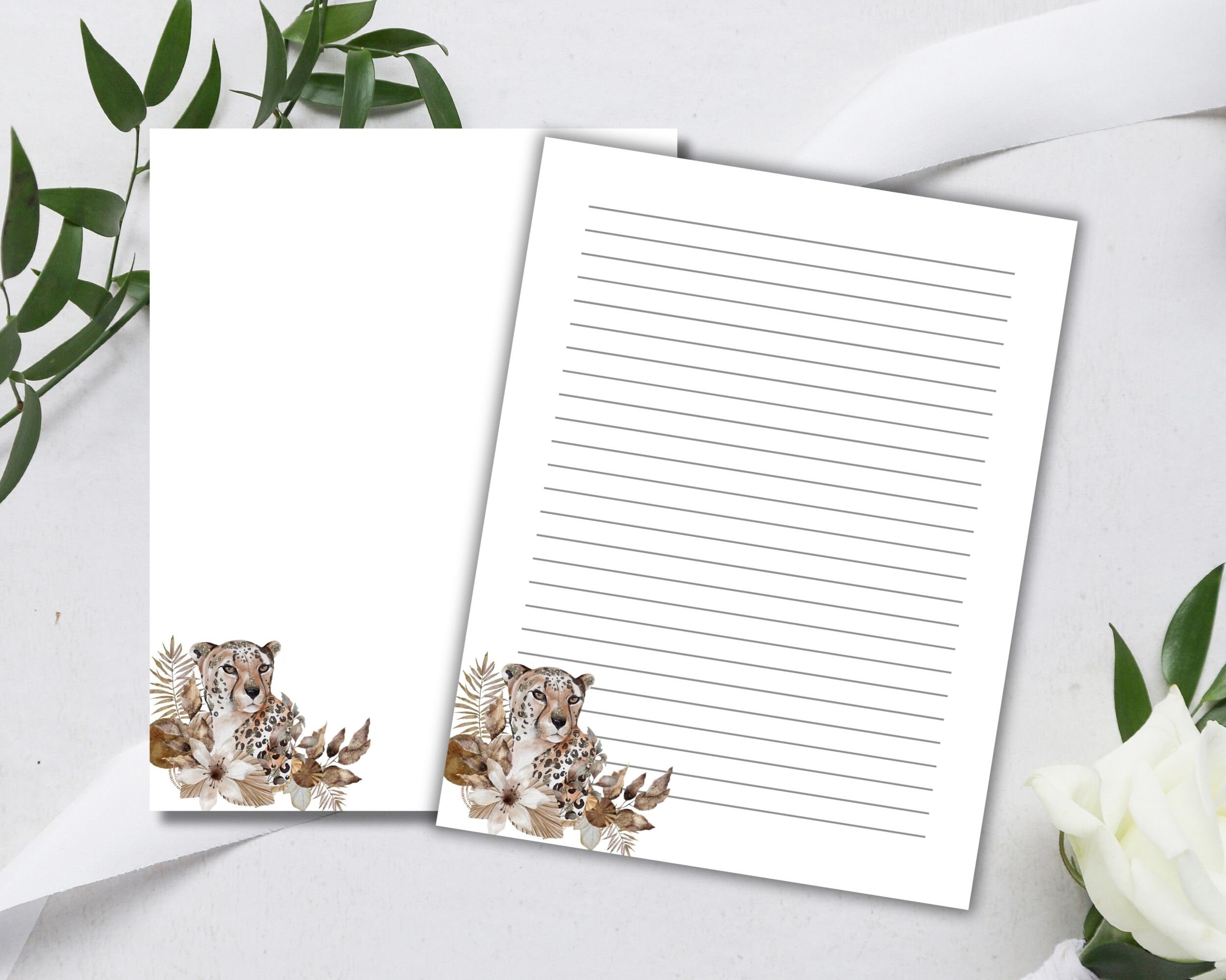 Cheetah Jw Letter Writing Stationery, Digital Download, Lined and Blank ...