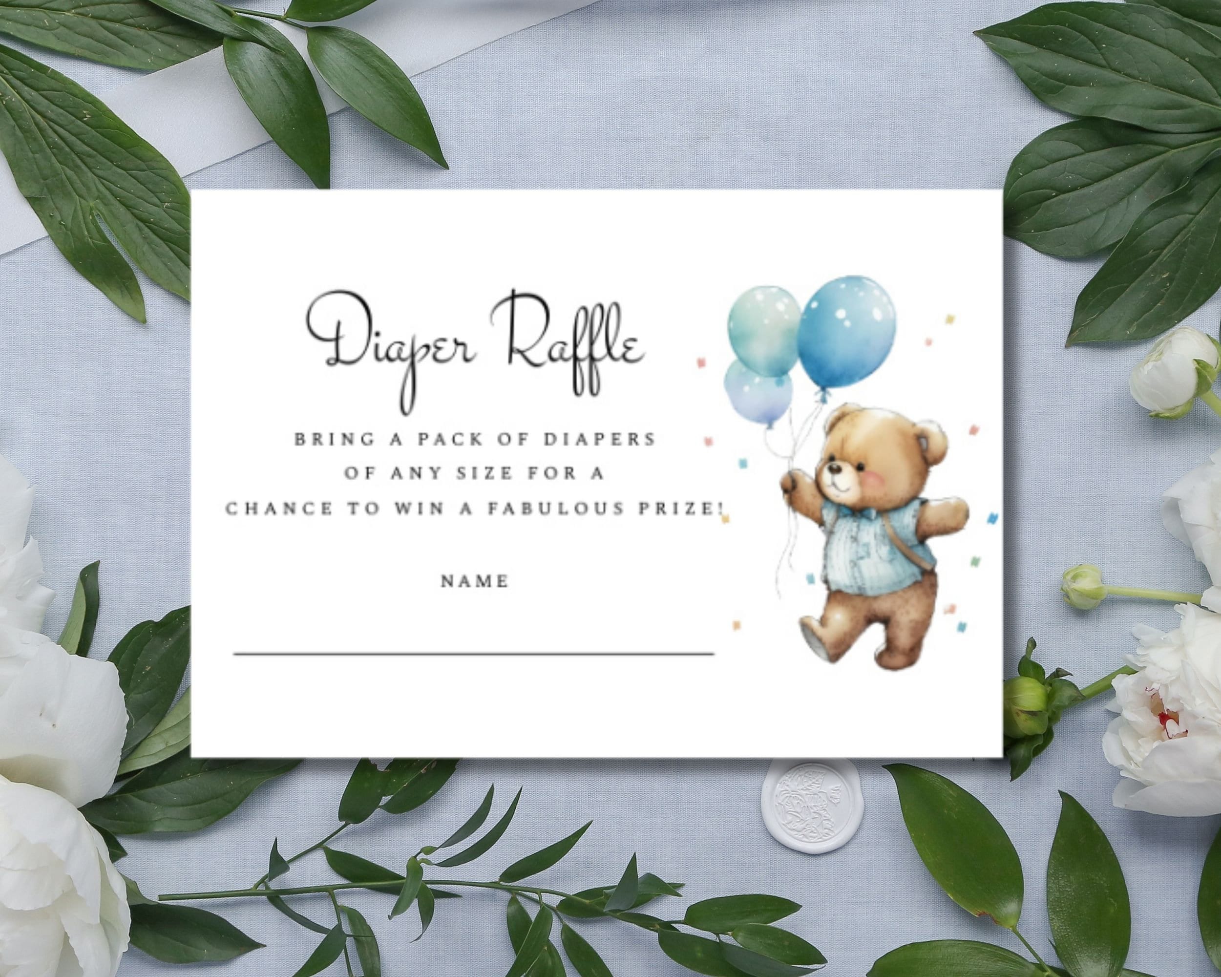 Teddy Bear Diaper Raffle Card, Baby Shower, Diaper Raffle Tickets ...