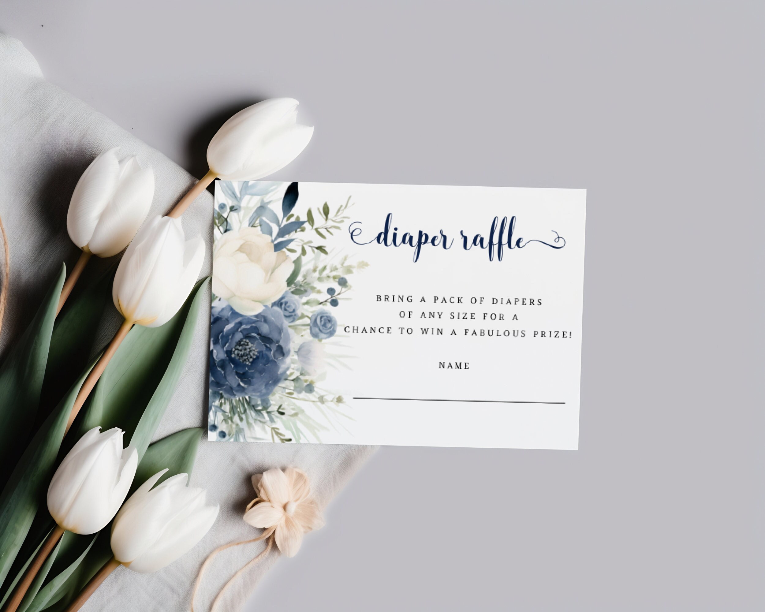 Diaper Raffle Ticket Template, Dusty Blue Baby in Bloom Baby Shower ...