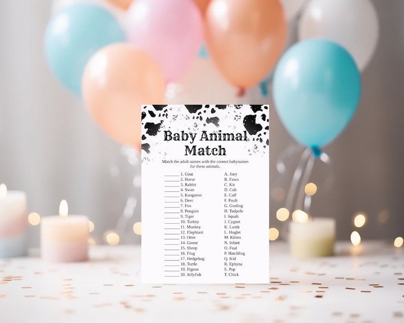 Baby Animals Match Game, Baby Animal Name Game, Instant Download With ...