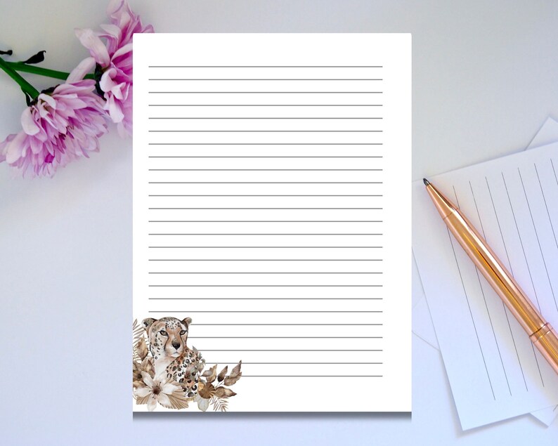 Cheetah Jw Letter Writing Stationery, Digital Download, Lined and Blank ...