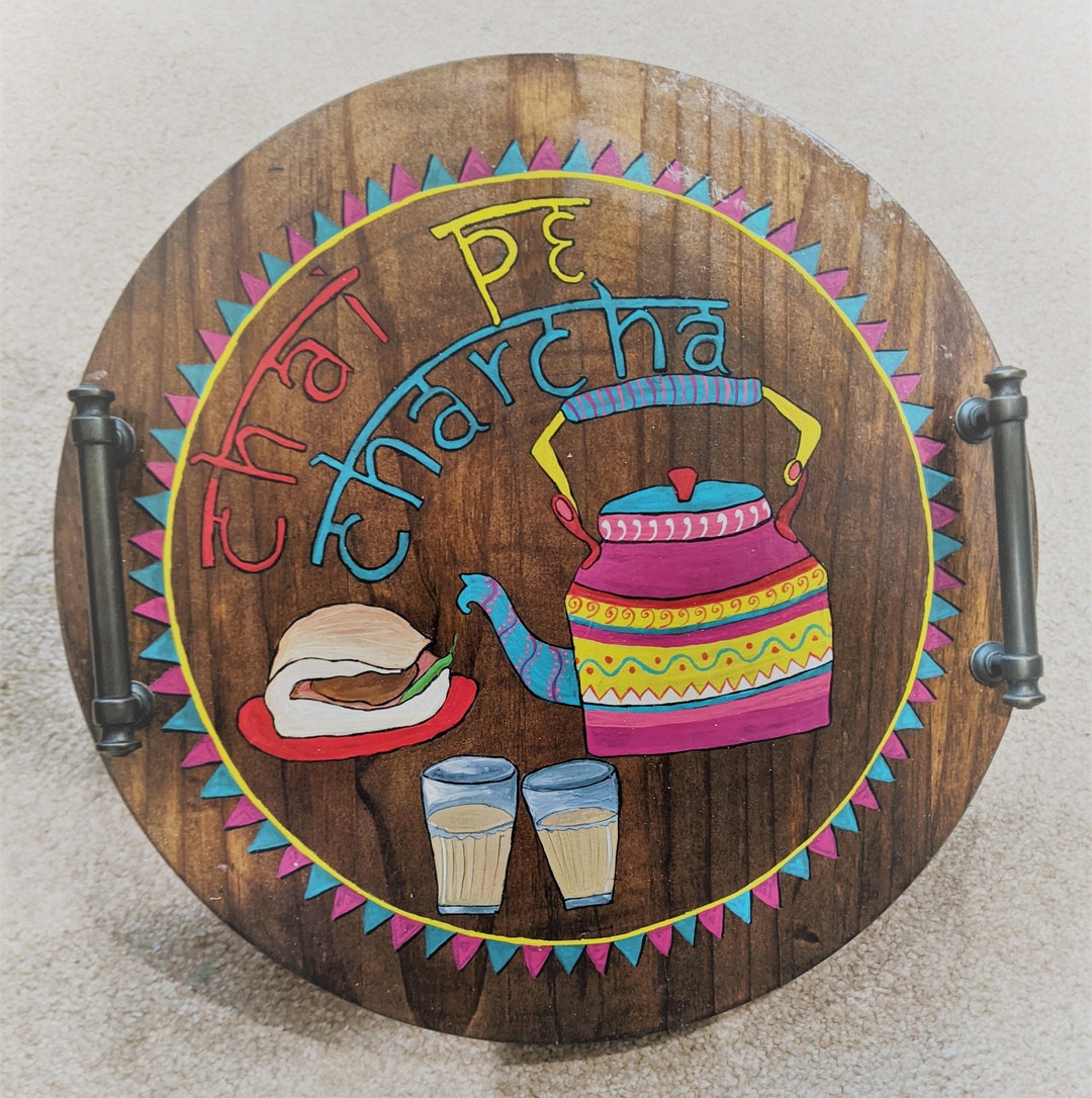 Round Decorative Tray, Charcuterie, Hand Painted, Indian Style Décor ...