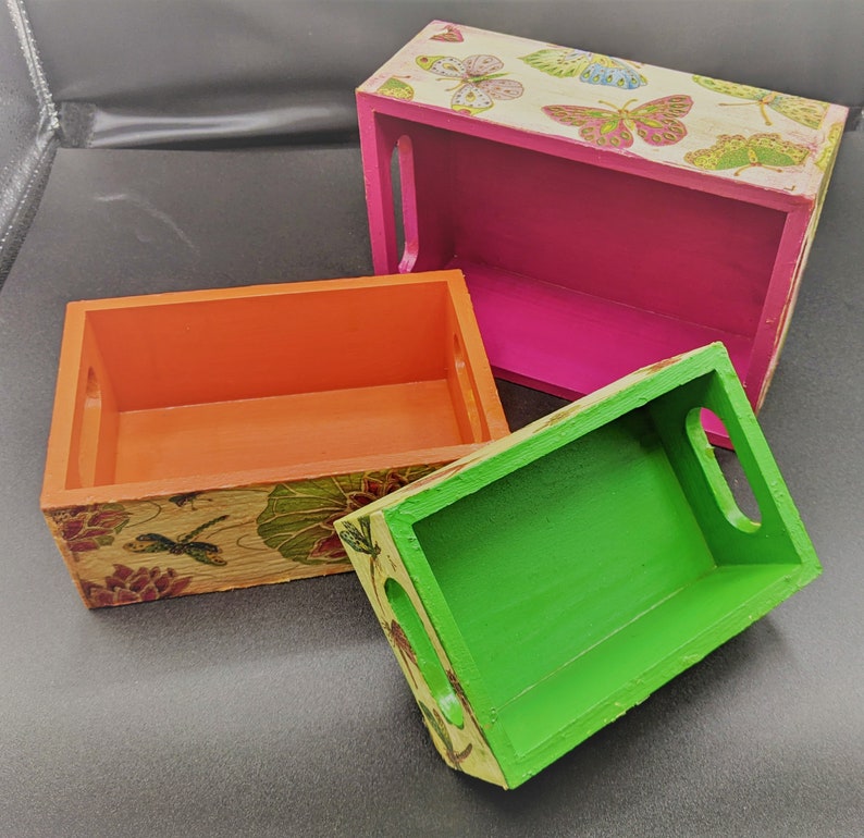 Decorative Wood Crates Cubbies Caddies Bins hand Painted - Etsy