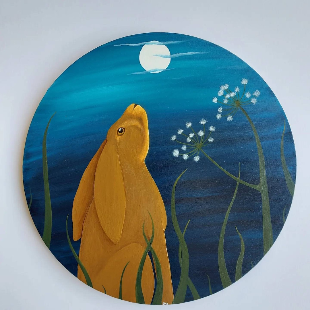 Original Acrylic Painting 'moon Gazer' Moon Gazing Hare - Etsy UK