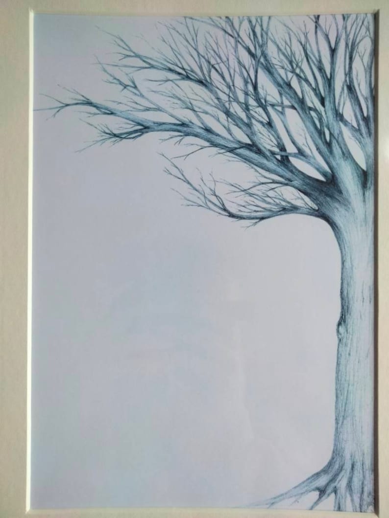 Winter Tree Biro Drawing Print of an Original - Etsy