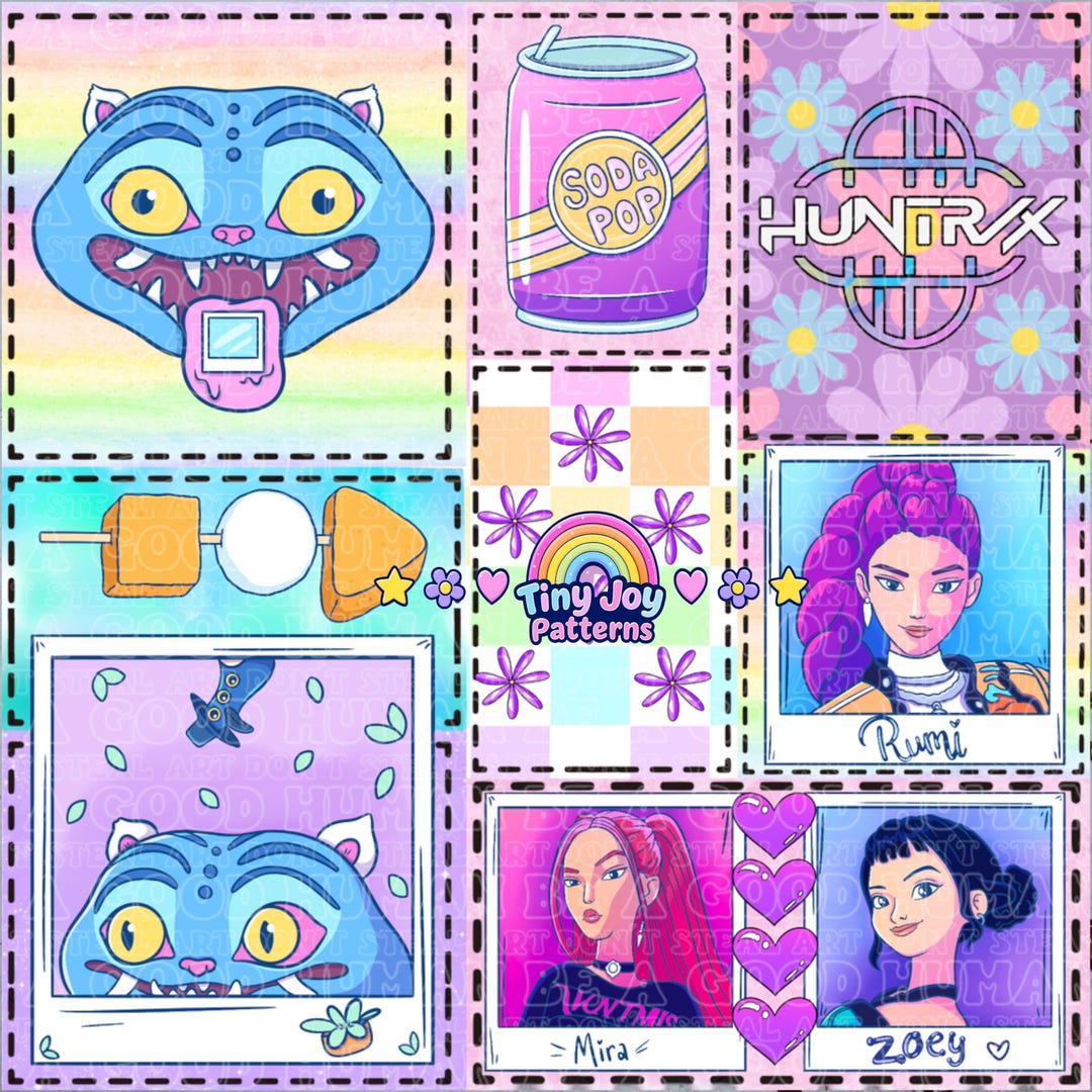 K-pop Demon Hunters Seamless Pattern Digital Download Huntrix Rumi Mira ...